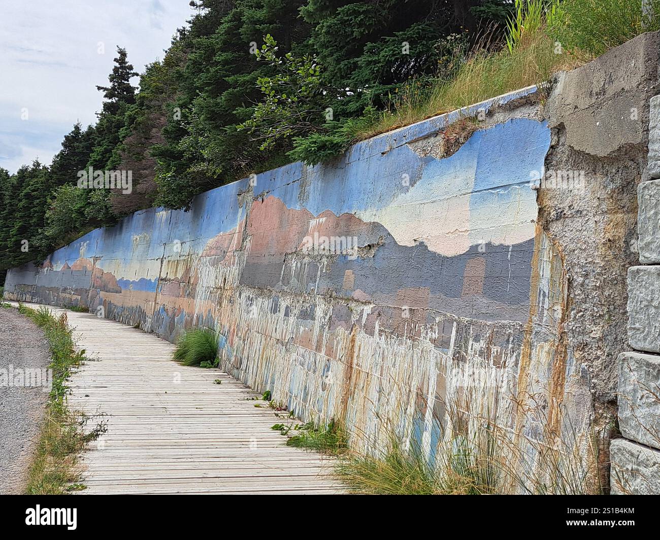 Mural of the Holyrood Beach and Boardwalk on a concrete retaining wall ...