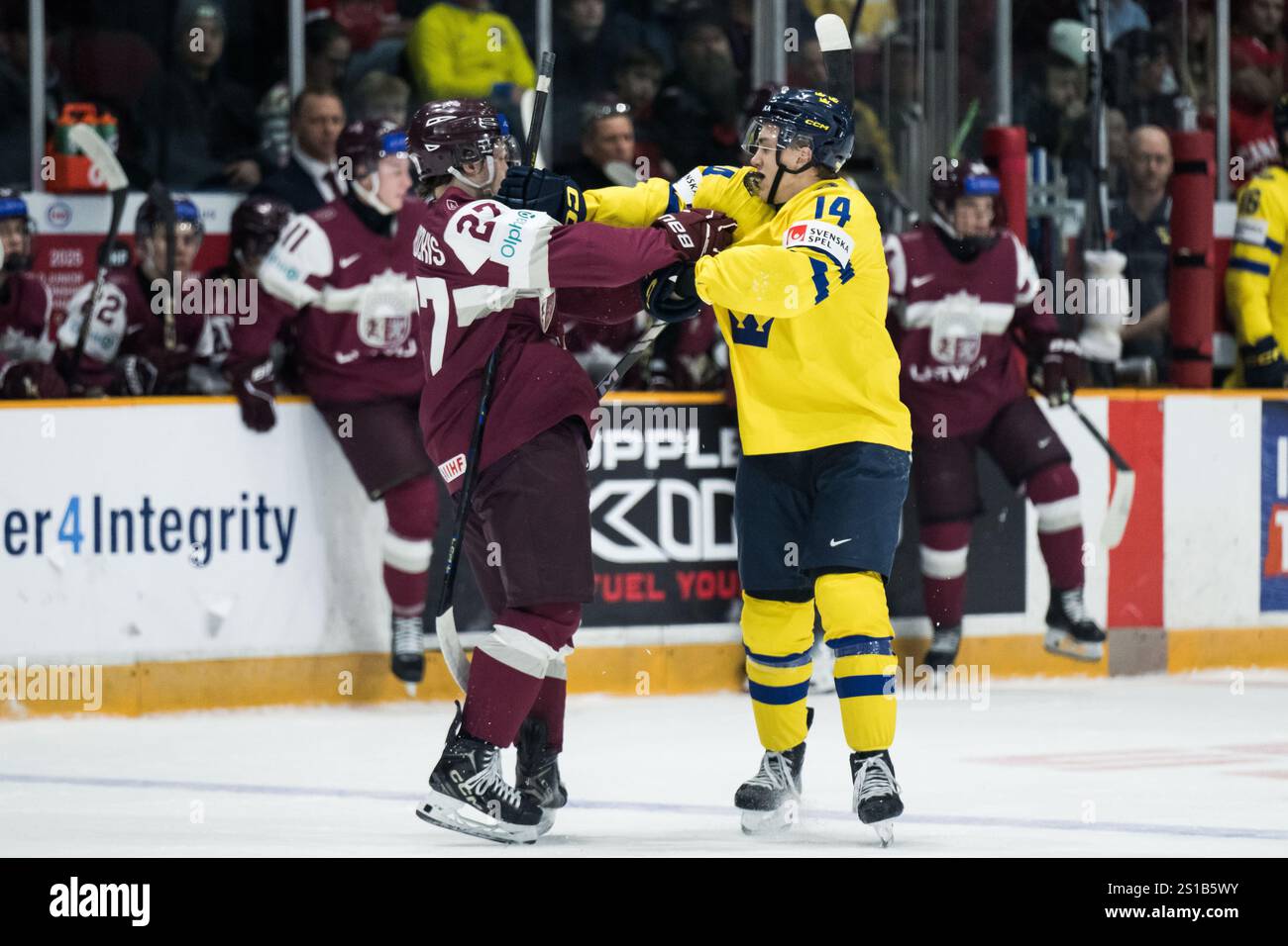 Markuss Sieradzkis of, Latvia. , . and Linus Eriksson of Sweden during ...