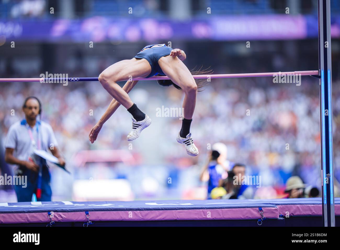 Daniela Stanciu participating in the high jump at the Paris 2024 ...