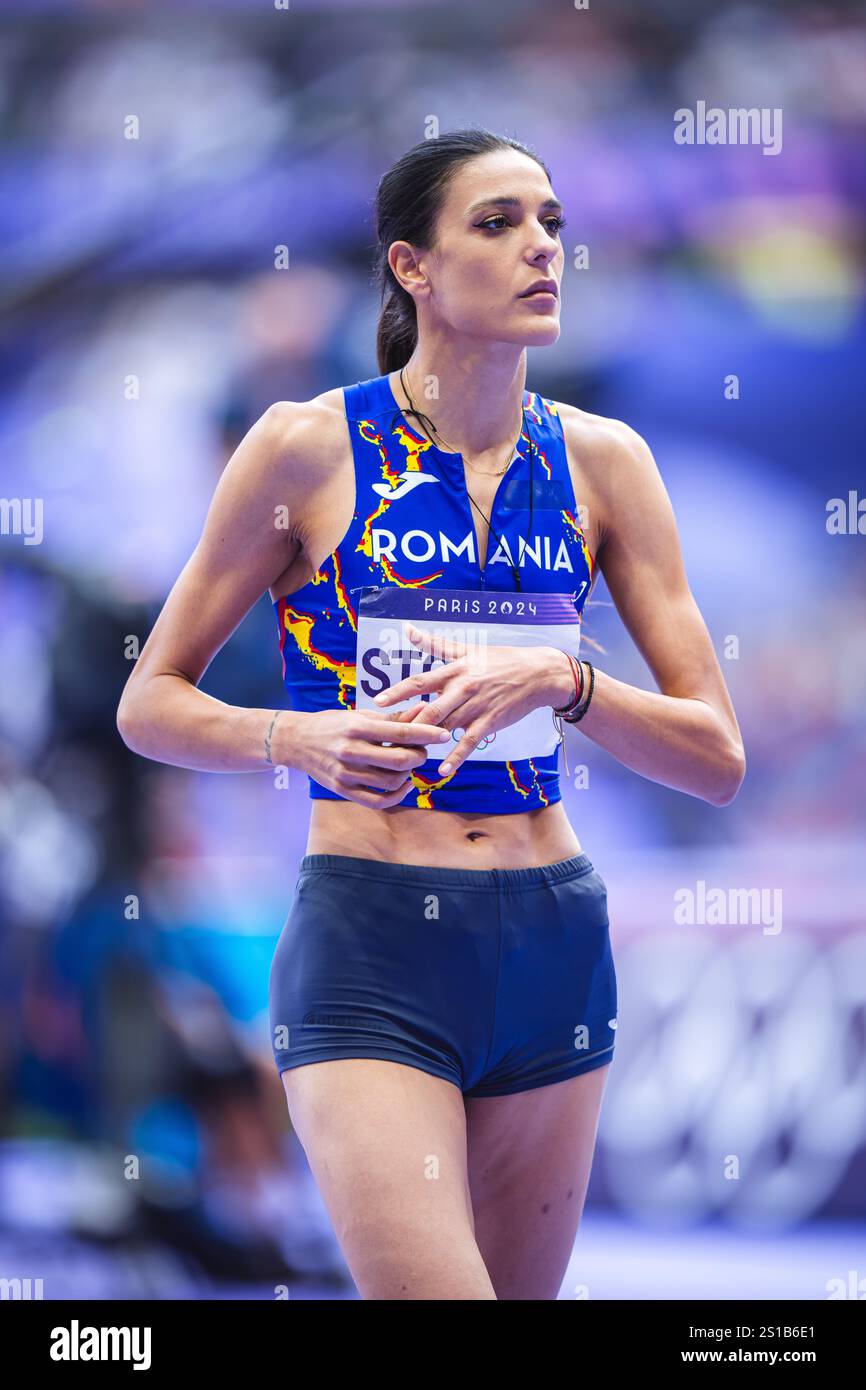 Daniela Stanciu participating in the high jump at the Paris 2024 ...