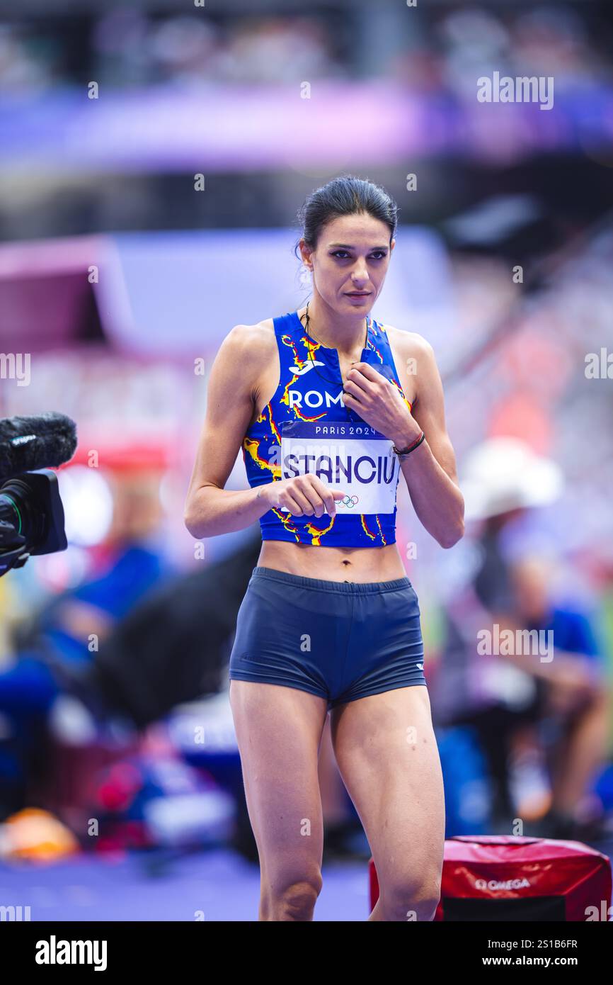 Daniela Stanciu participating in the high jump at the Paris 2024 ...