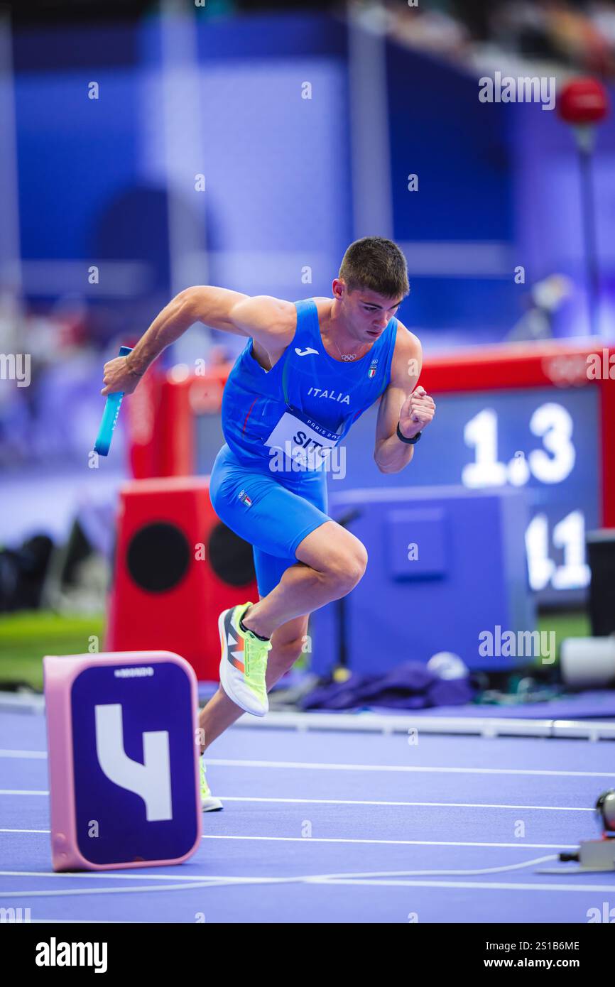 Luca Sito participating in the 4X400 meters relay at the Paris 2024 ...