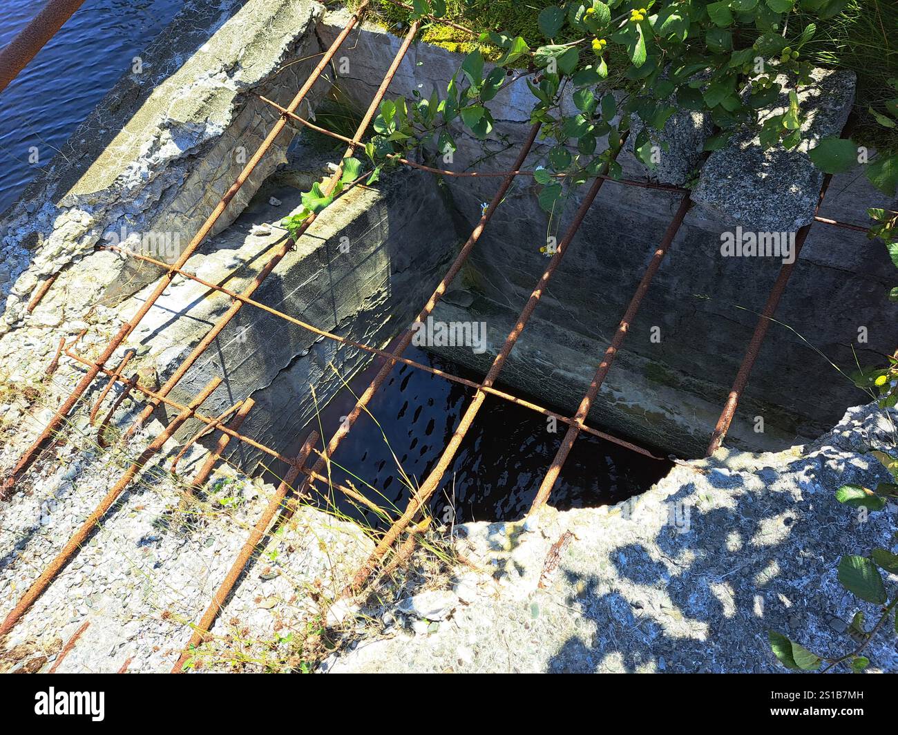 Crumbling deck on the abandoned dilapidated bridge on NL 90 in Forest ...