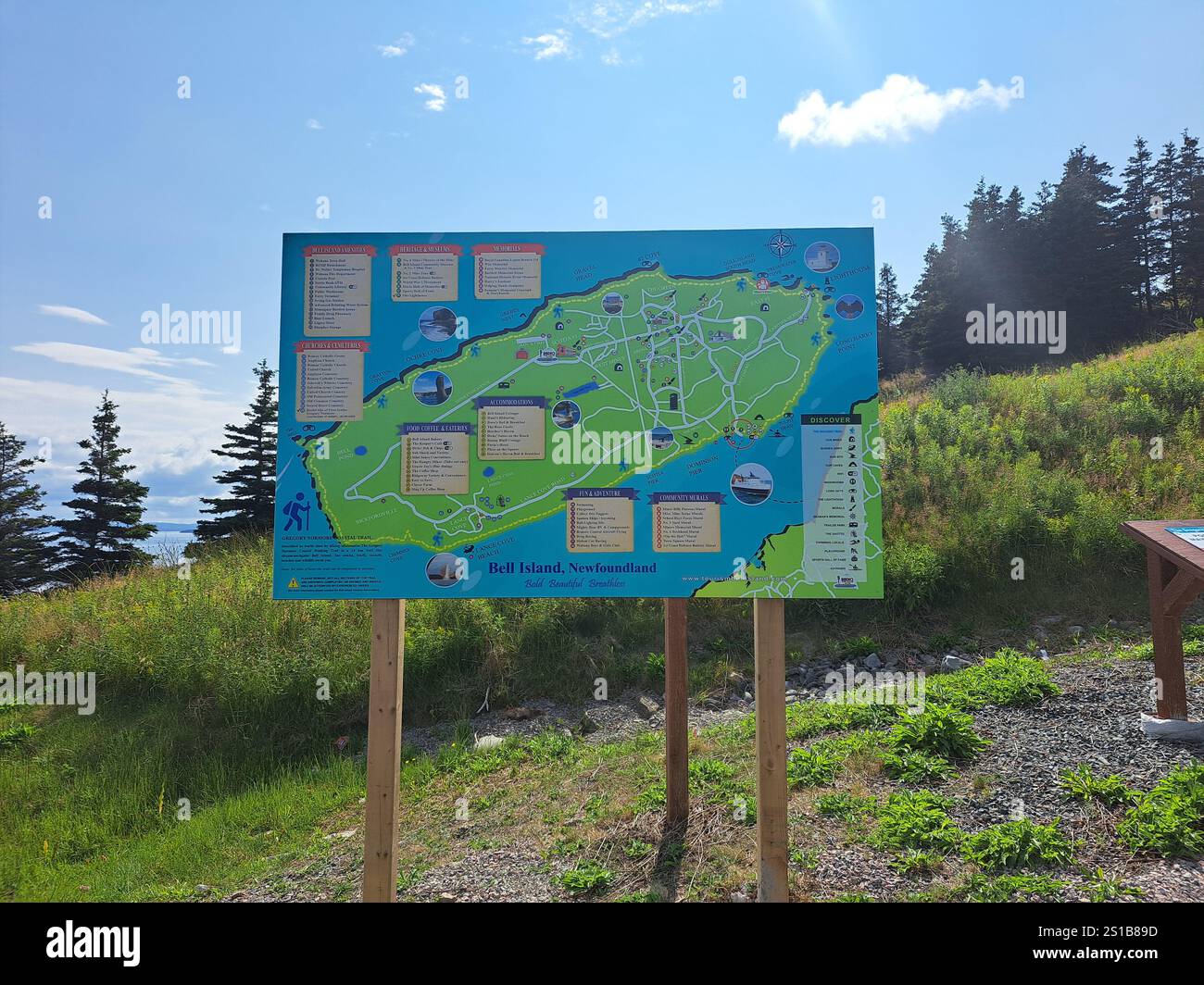 Map sign on Beach Hill at the ferry terminal in Wabana, Bell Island ...
