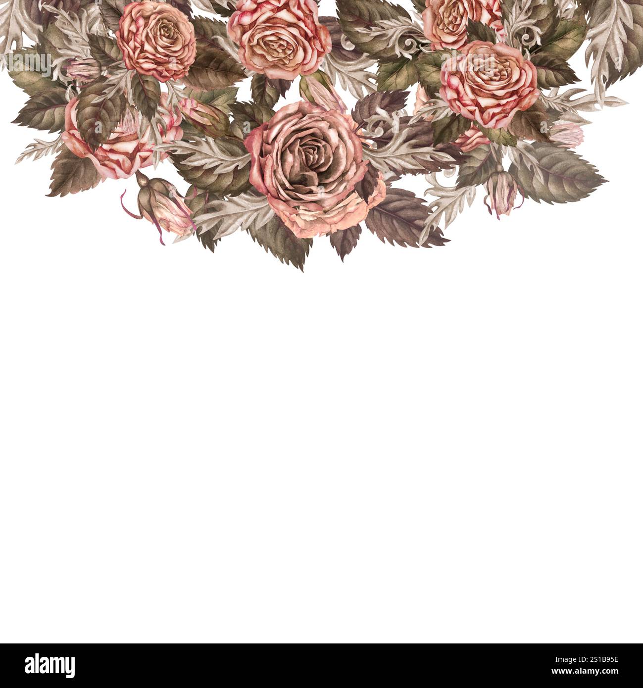 Border of roses in a trendy mocha mousse color. Pink-brown frame ...