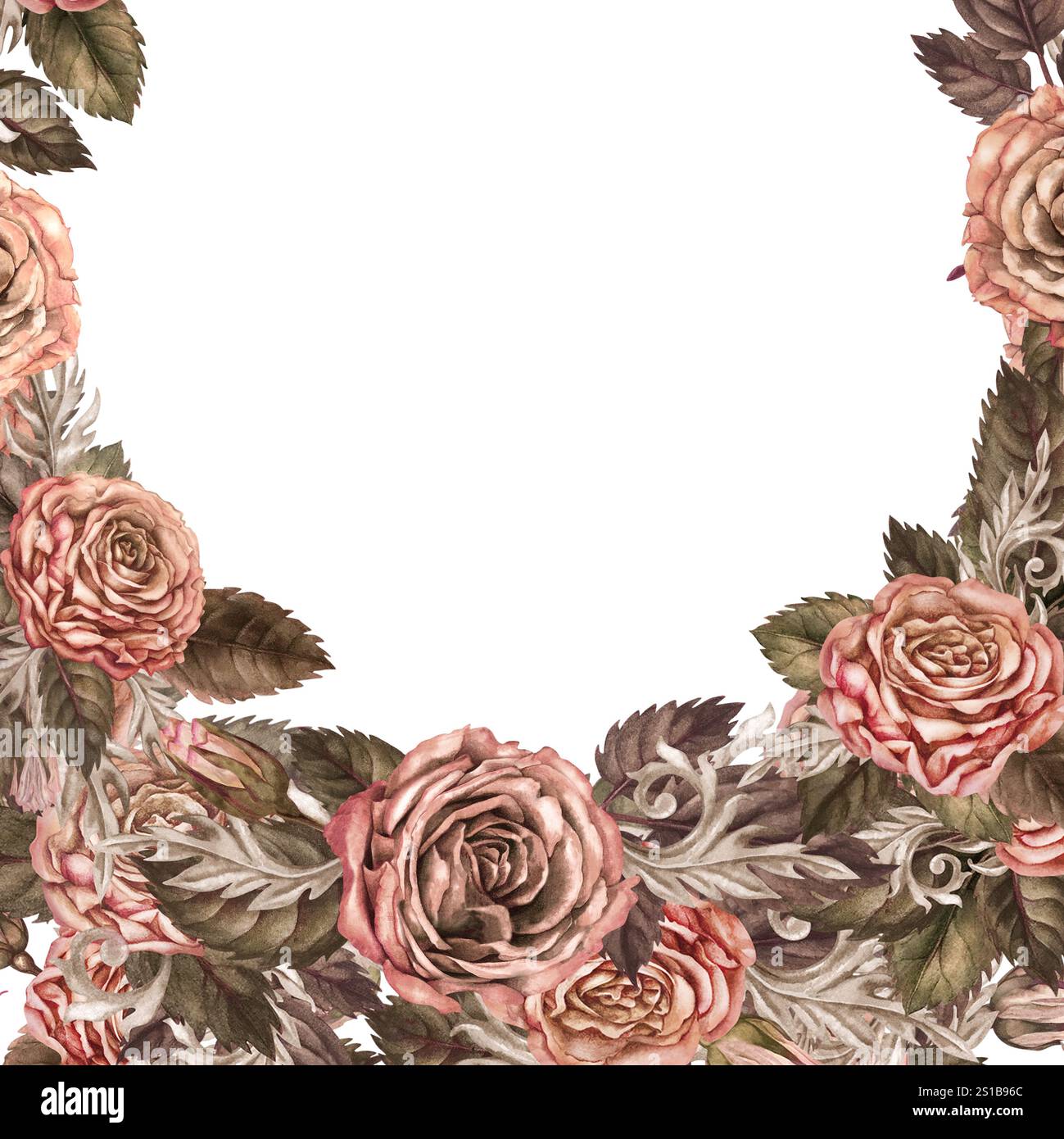 Border of roses in a trendy mocha mousse color. Pink-brown frame ...