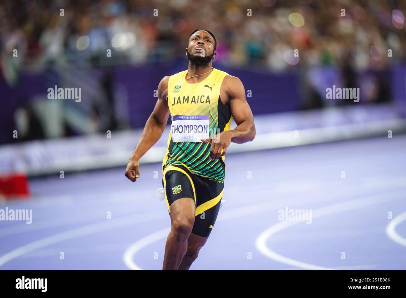 Kishane Thompson participating in the 100 metres at the Paris 2024 ...