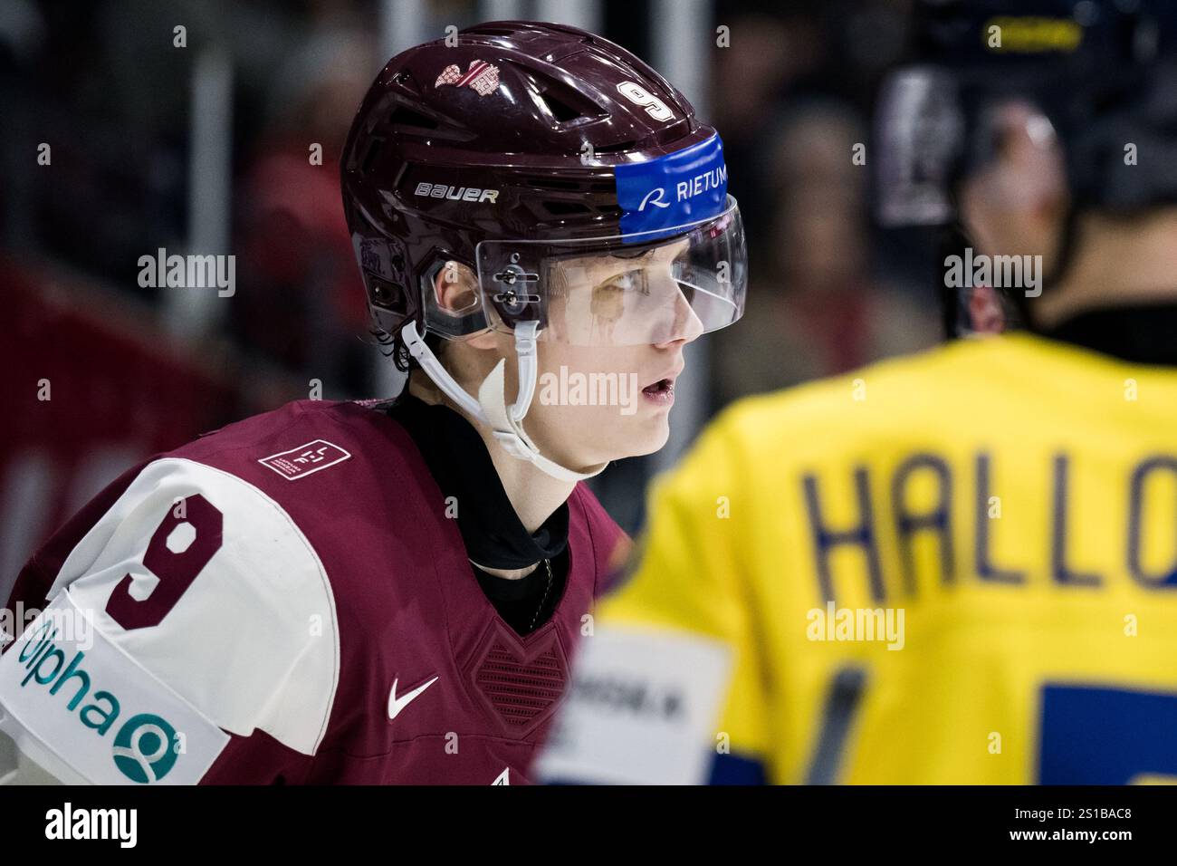 Eriks Mateiko of, Latvia. , . during the 2025 IIHF World Junior ...