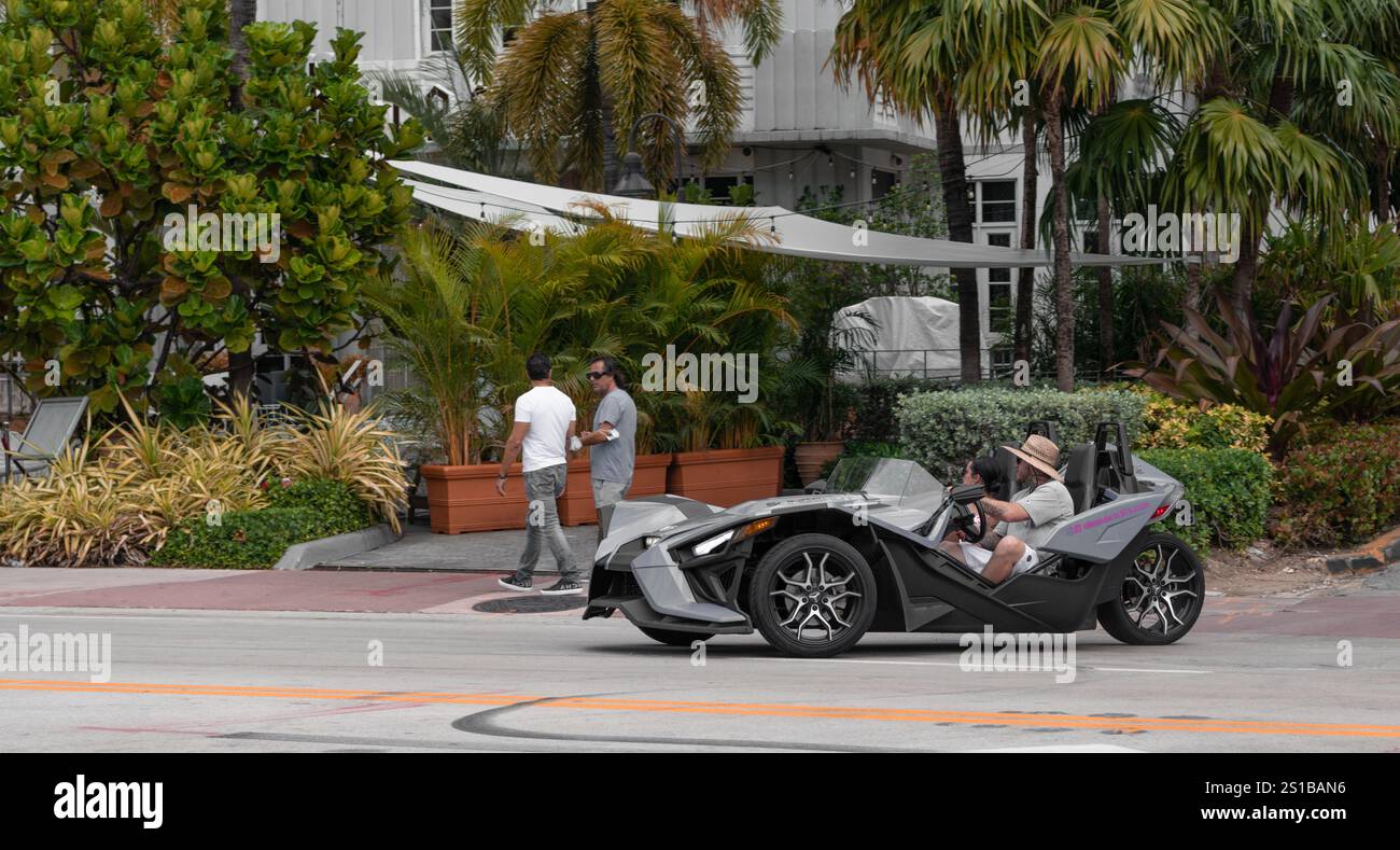 Miami Beach, Florida USA - March 19, 2021: blue polaris slingshot in ...