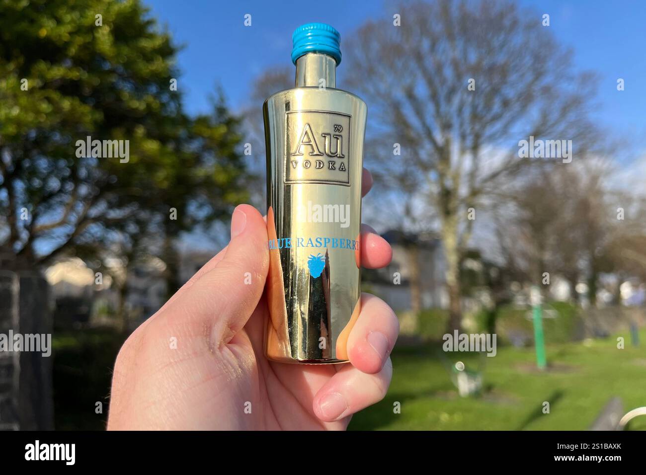 A 5cl Au Vodka Blue Raspberry Miniature Stock Photo - Alamy