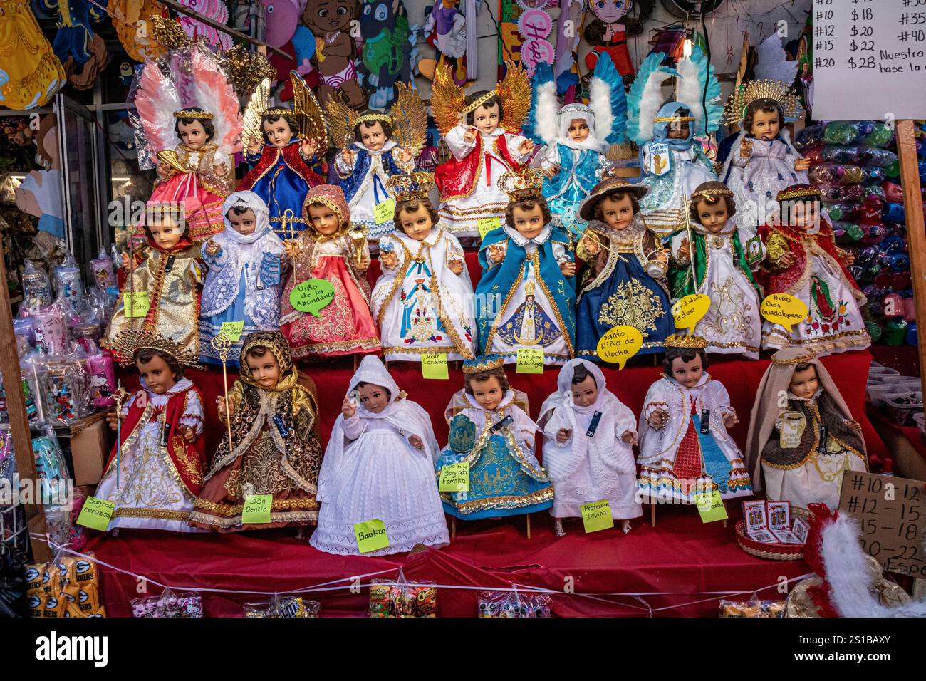 Religious dolls in Botánica Supply store window, Toy district, Downtown ...