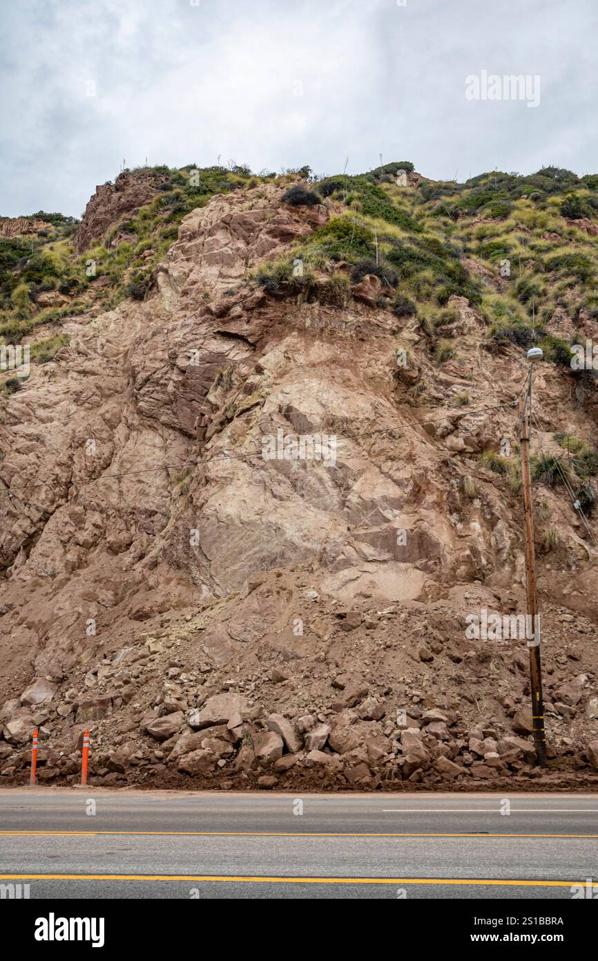 Landslide from eroding cliffisde after heavy rains, Pacific Coast ...