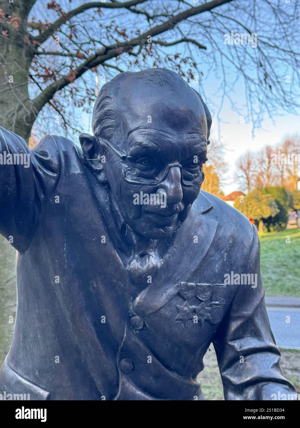 A bronze statue of Captain Sir Tom Moore, a British army captain and fundraiser, donated to ...