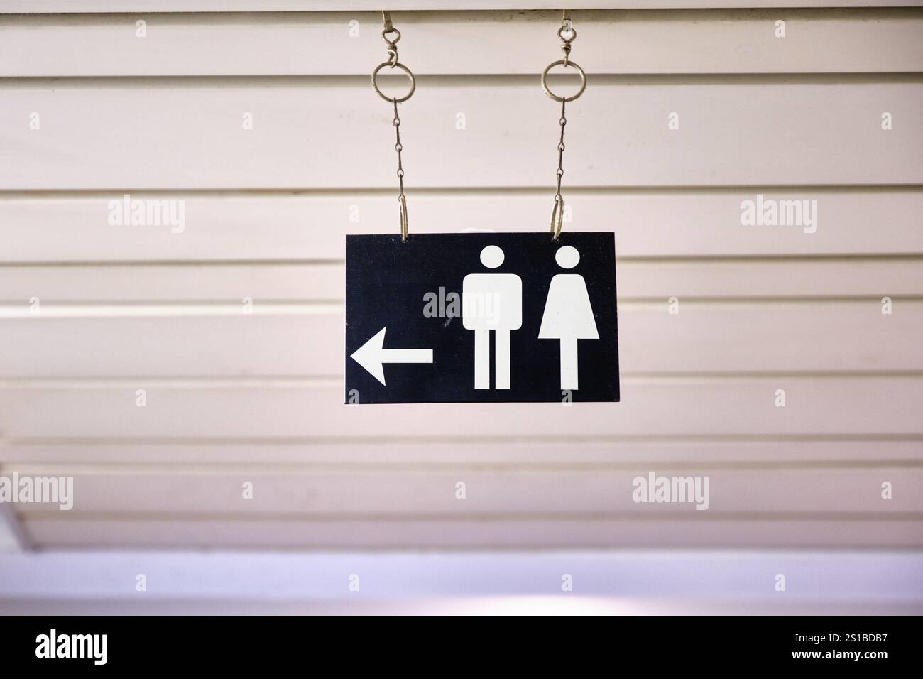 Sign showing the direction to the toilets Stock Photo - Alamy