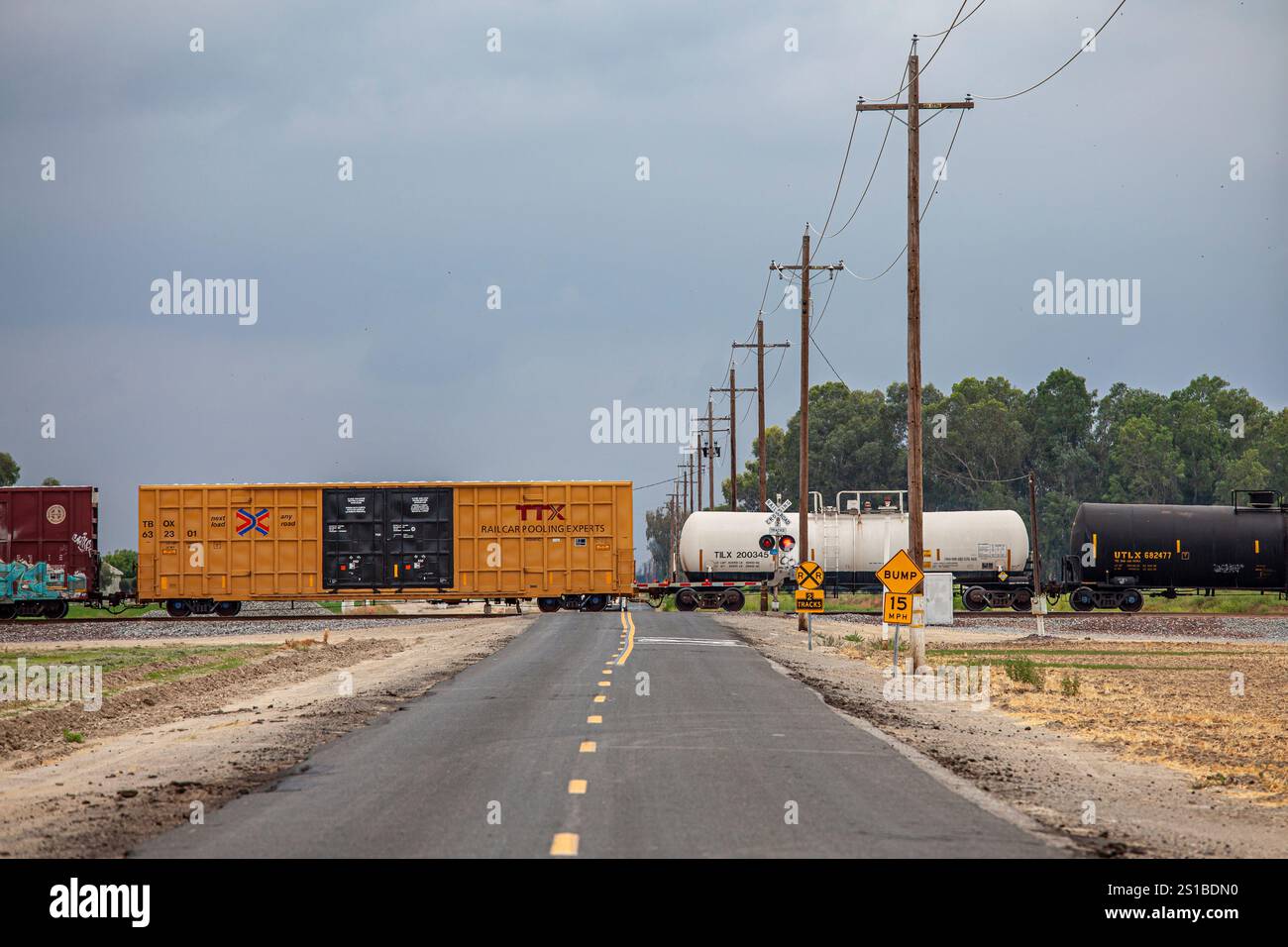 Freight train crossing, Corcoran, Kings County, California Stock Photo ...