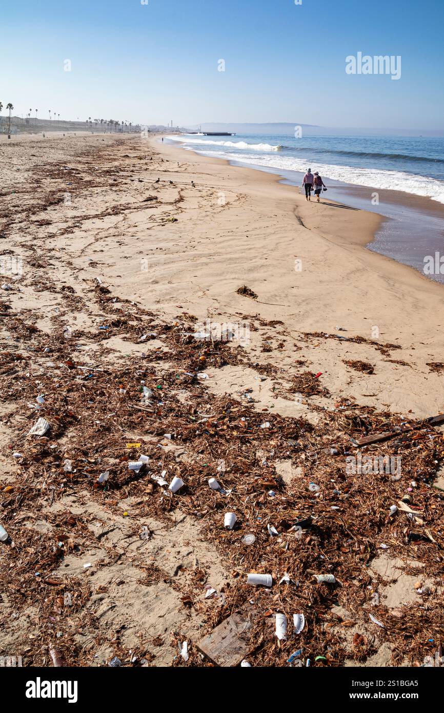 Trash and plastic on beach in Playa Del Rey that washed up the day ...