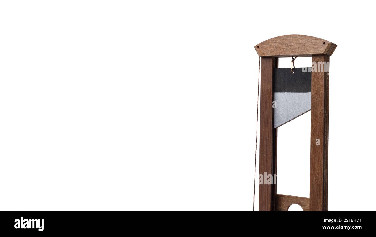 Wooden Guillotine with Angled Steel Blade and Support Steps Isolated on ...
