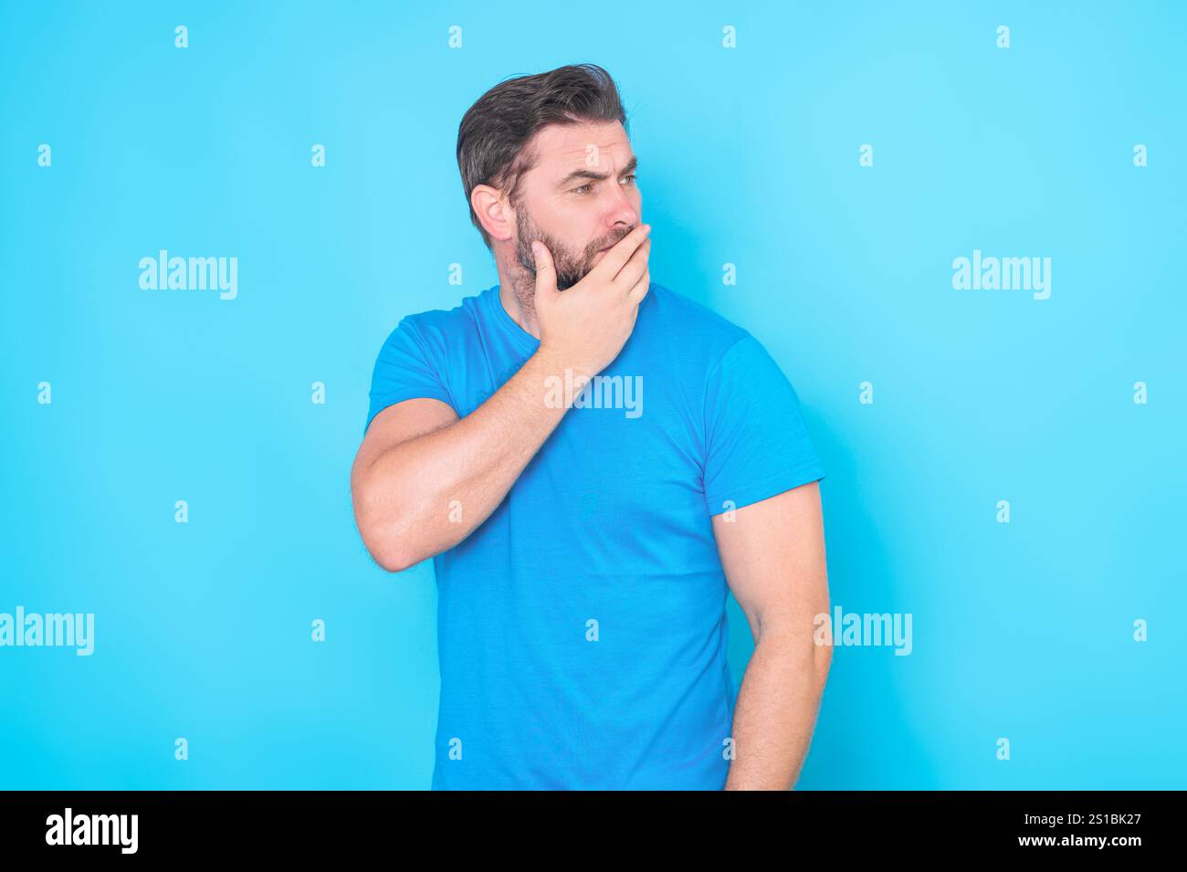 Man thinking with confuse face on isolated background. Man thinking ...