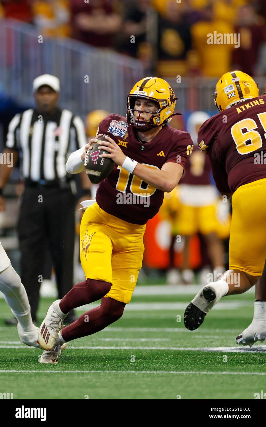 ATLANTA, GA - JANUARY 01: Quarterback Sam Leavitt #10 of the Arizona ...