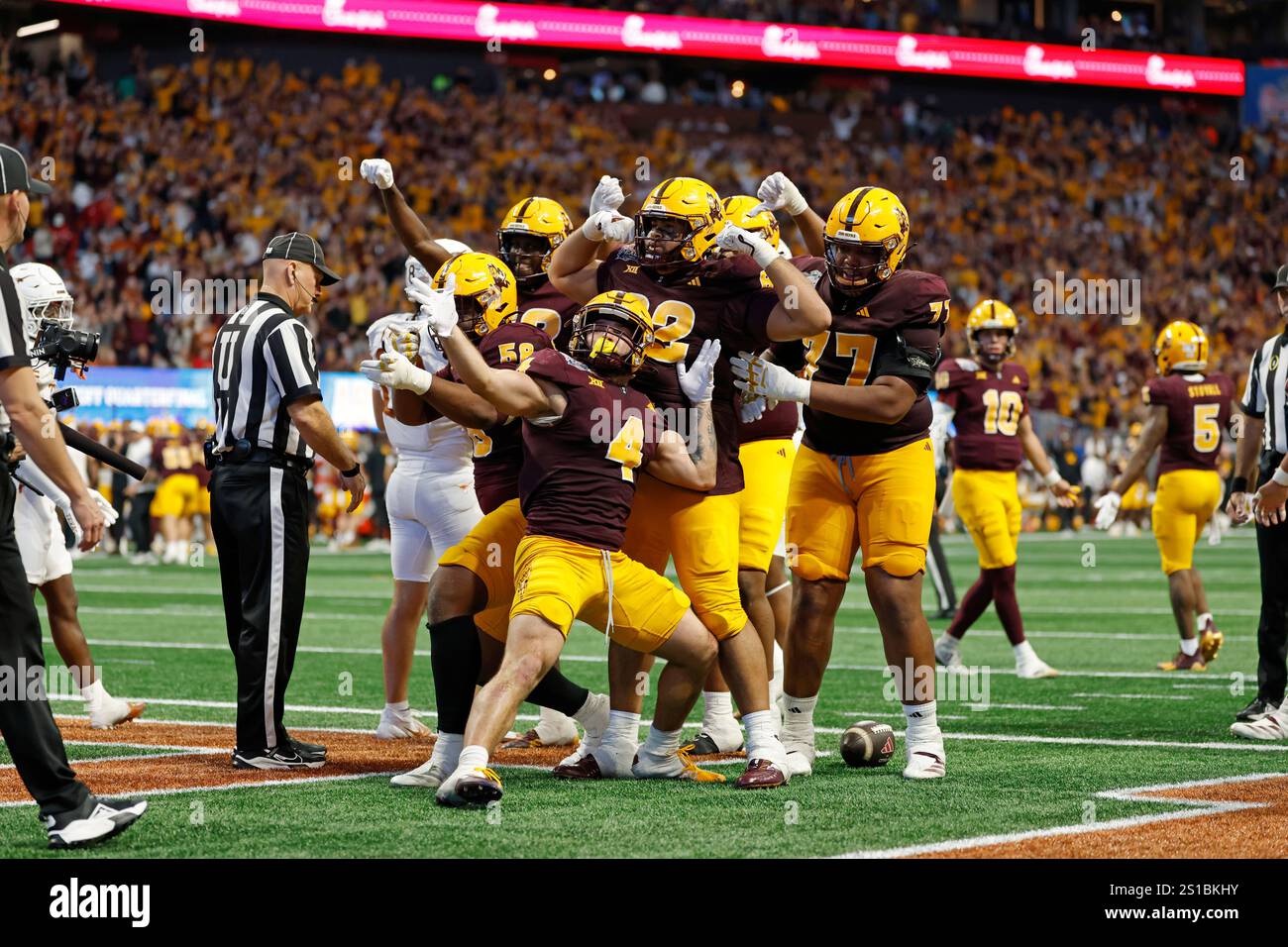 ATLANTA, GA - JANUARY 01: Running Back Cam Skattebo #4 of the Arizona ...