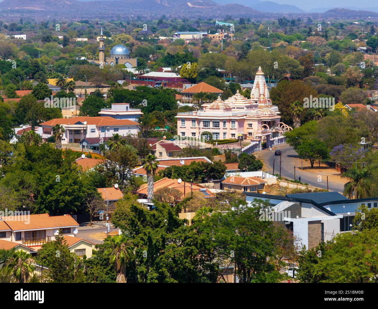 aerial view, Gaborone Botswana, residential district, hindu temple ...
