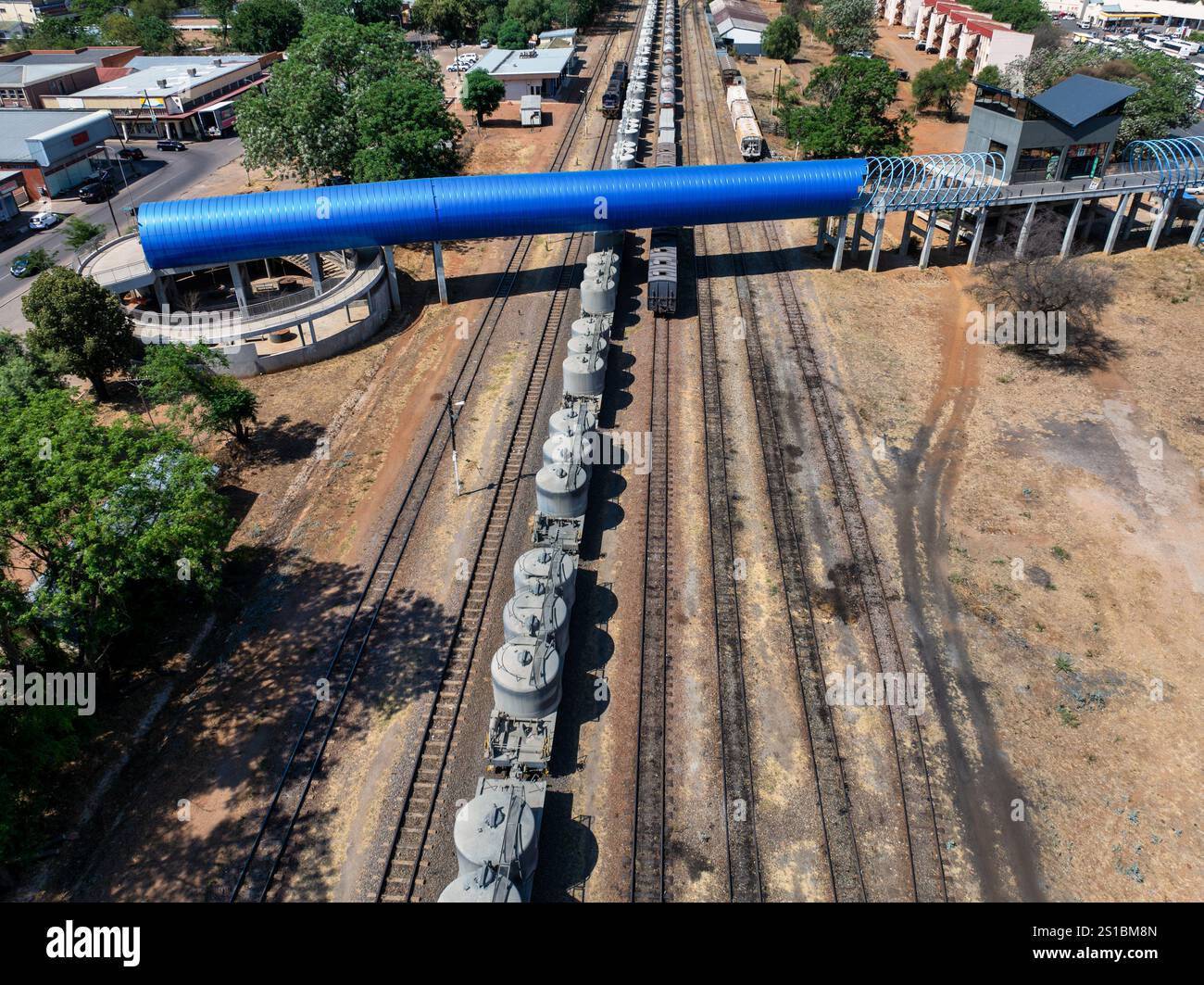 aerial view, railway train tracks, african railroad, Lobatse, Botswana ...
