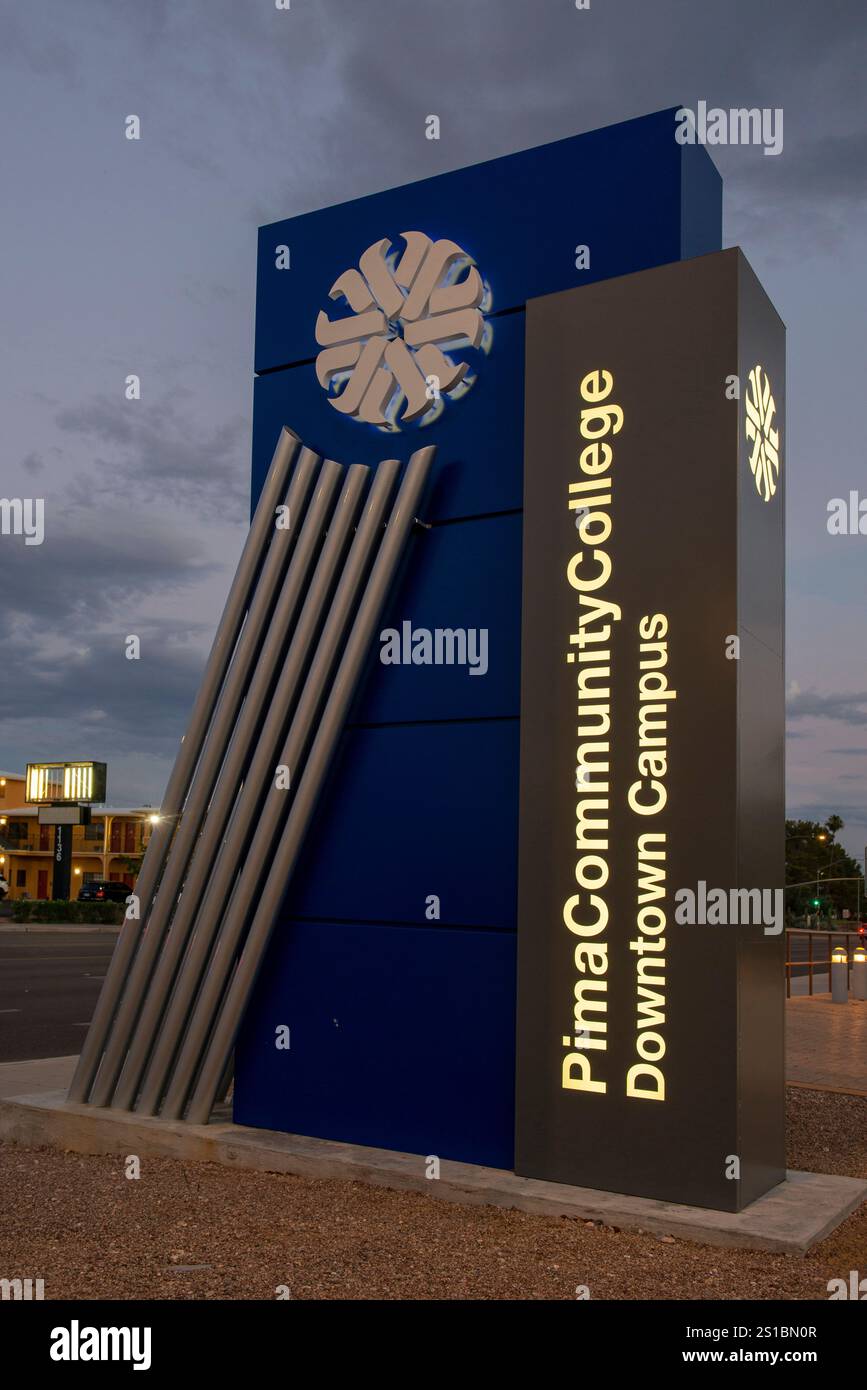 Pima Community College Downtown Campus sign at sundown in Tucson ...