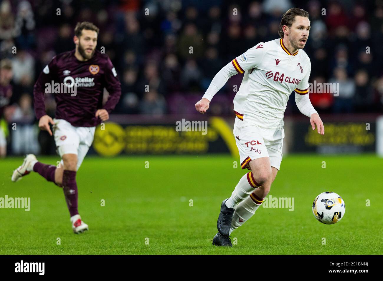 Edinburgh, Scotland. 02 January 2025. Sam Nicholson (19 - Motherwell ...
