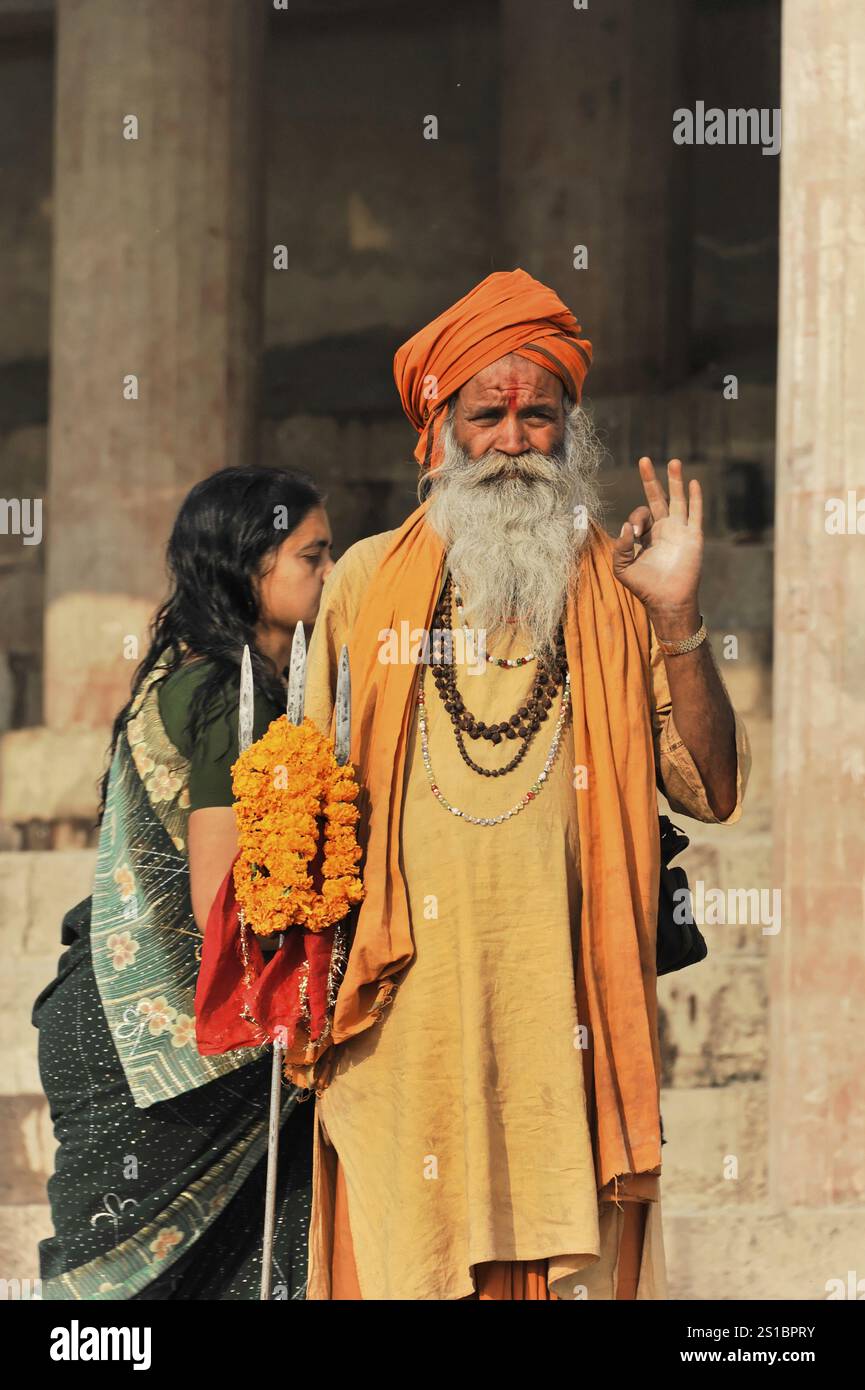 Varanasi, Uttar Pradesh, India, Asia, A man in traditional clothing and ...
