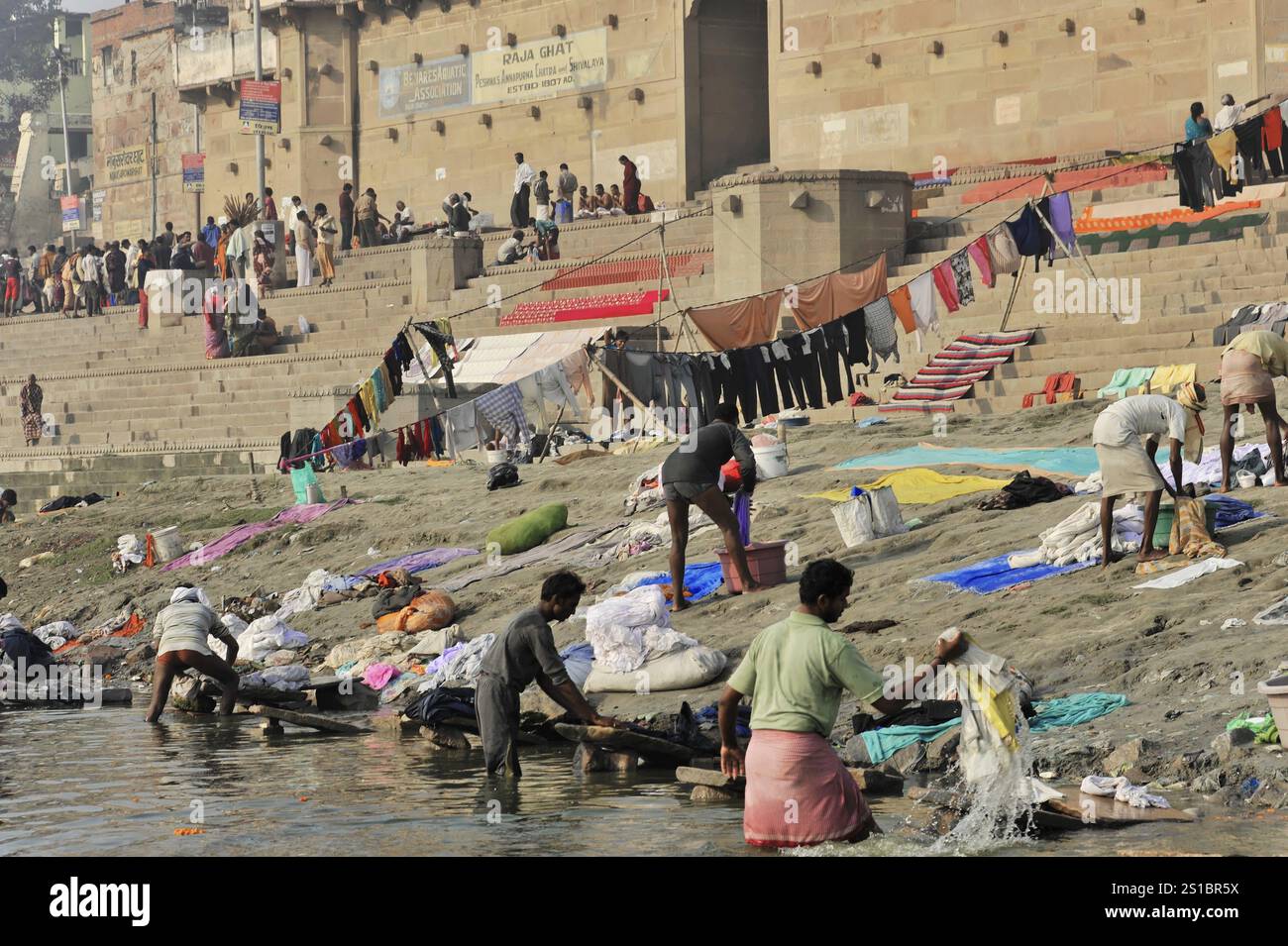 Varanasi, Uttar Pradesh, India, Asia, People washing clothes at the ...