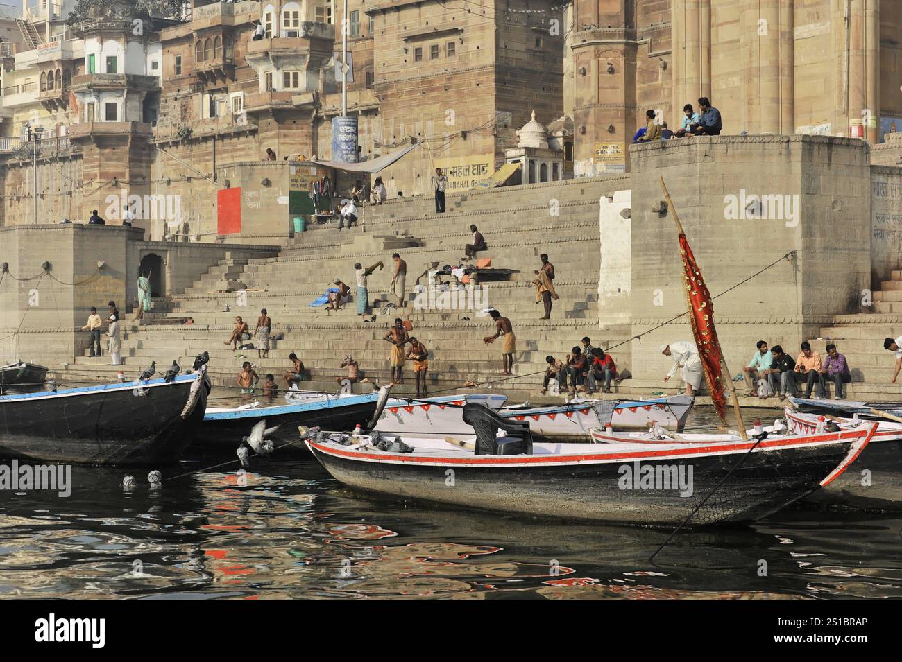 Varanasi, Uttar Pradesh, India, Asia, Boats on the river bank with ...