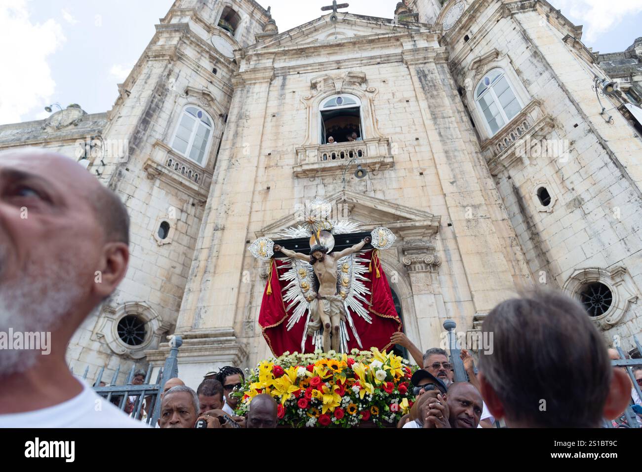 Salvador, Bahia, Brazil - January 01, 2025: Faithful carry the statue ...