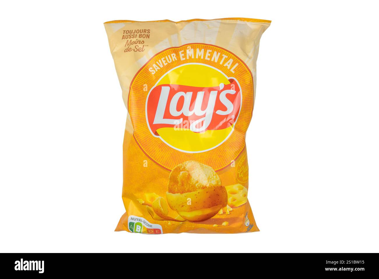 packet of Lay's brand Emmental flavored crisps, isolated on a white ...