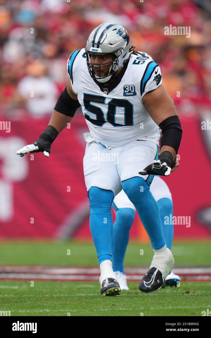 Carolina Panthers guard Robert Hunt (50) protects the pocket during an ...