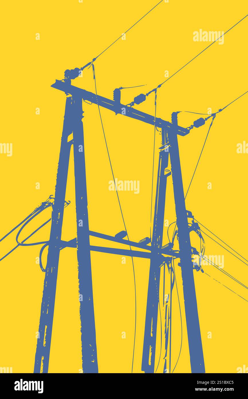 Electric pole poster blue and yellow graphics. Poster design with ...