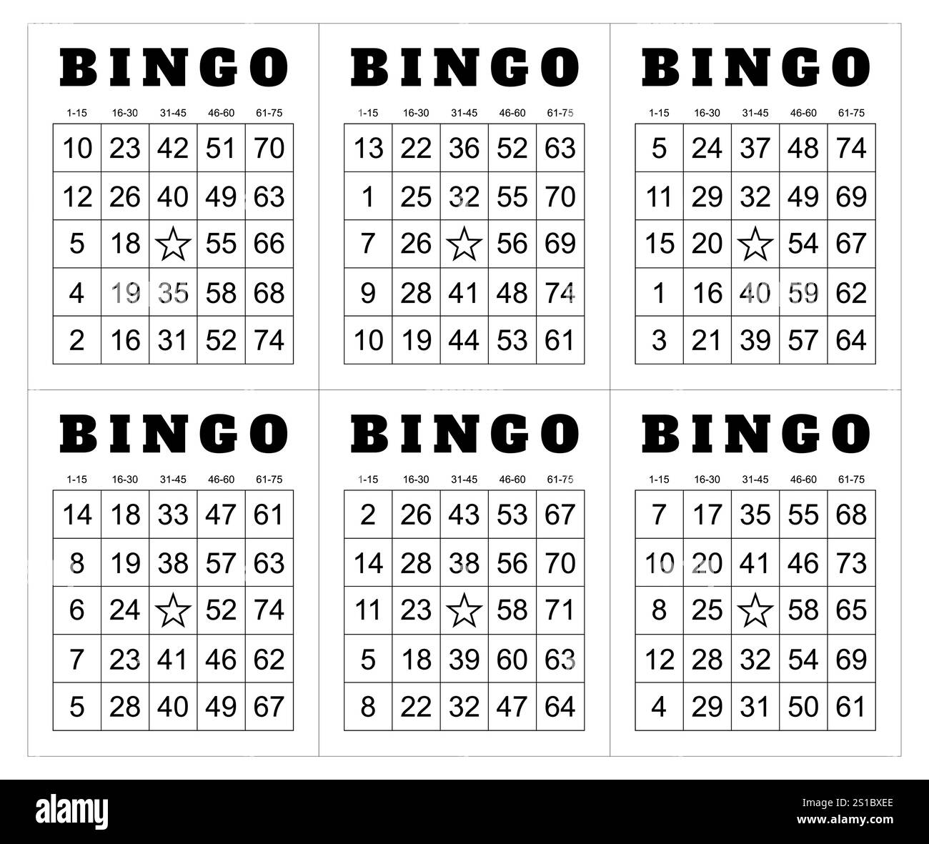 Bingo card random numbers printable template set. Vector illustration ...