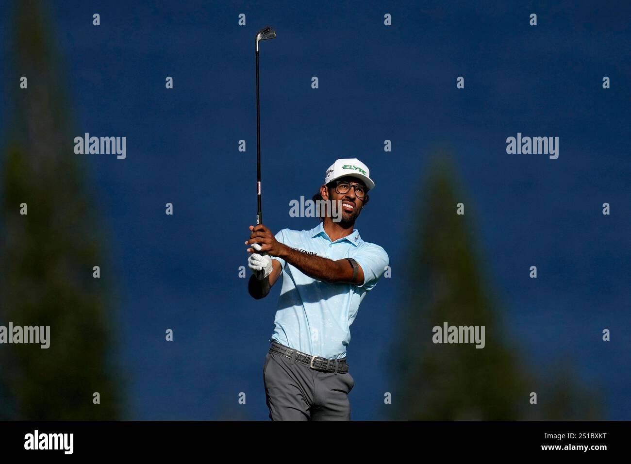 Akshay Bhatia hits from the fourth fairway during the first round of ...