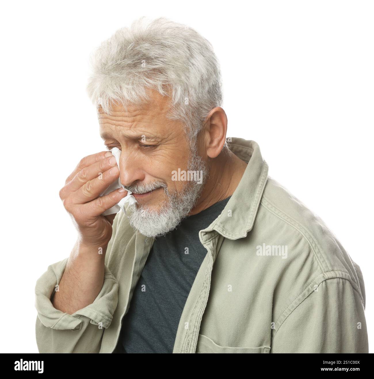 Sad senior man crying on white background Stock Photo - Alamy