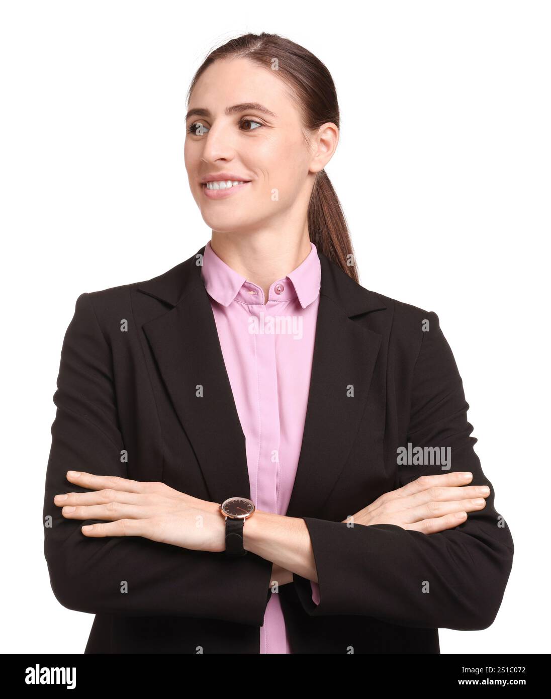 Portrait of banker with crossed arms on white background Stock Photo ...
