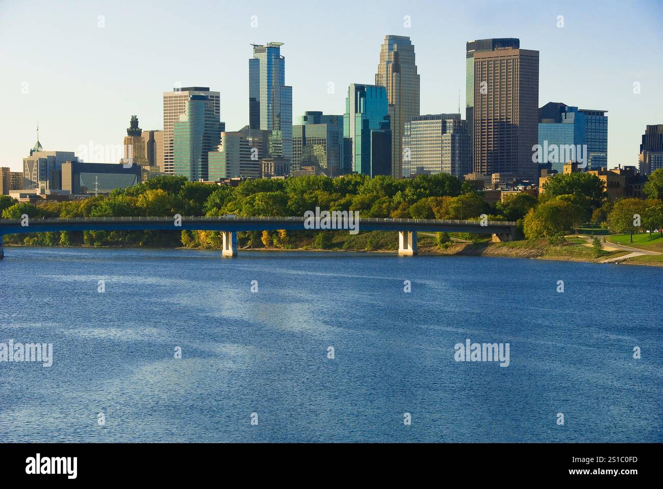 Mississippi River and skyline of Minneapolis, Minnesota - USA Stock ...