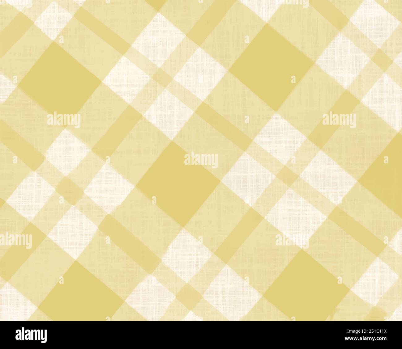 Tartan check pattern beige young grass color burlap, cotton fabric ...