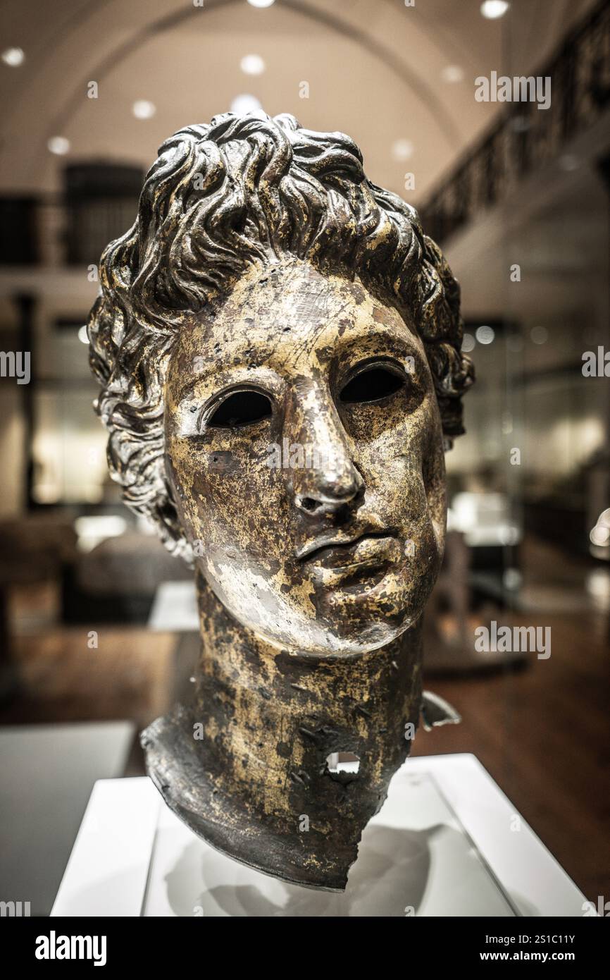 Head of Apollo sculpture, 2nd century, bronze, from Serdica, Bulgarian ...