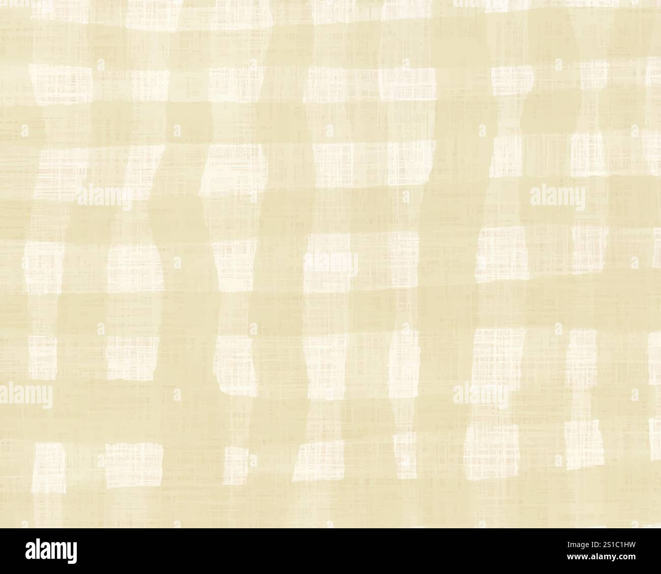 Tartan check pattern beige young grass color burlap, cotton fabric ...