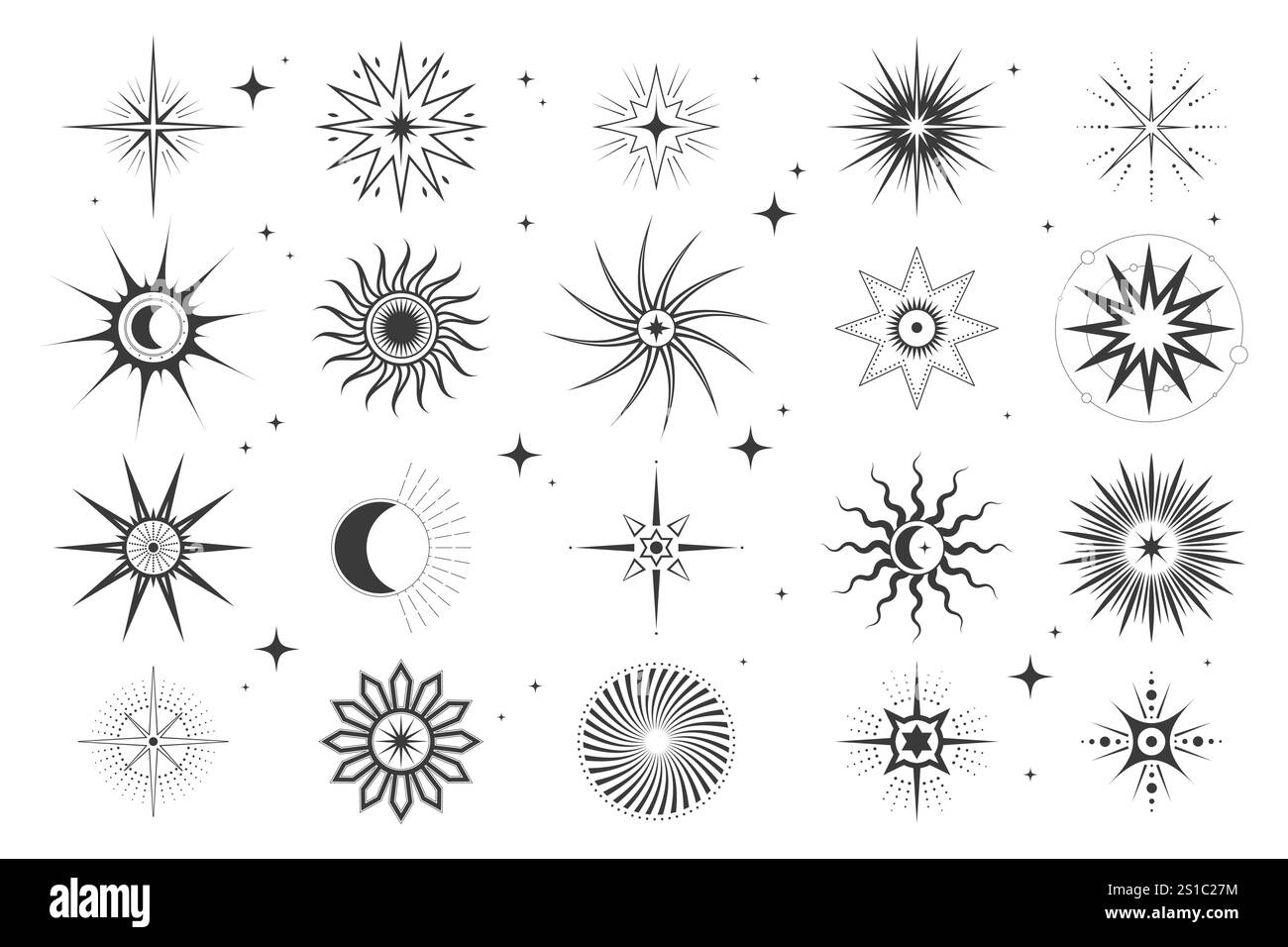 Set of star icons. Vector sun and moon sign or sky element. Cartoon ...