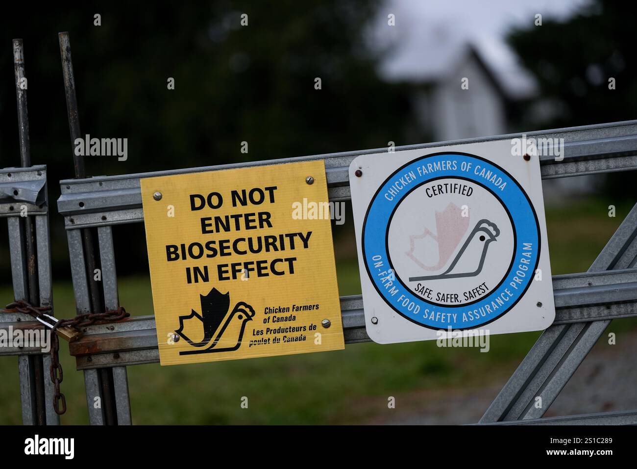 Abbotsford, Canada. 25th Nov, 2024. A biosecurity warning sign is seen ...