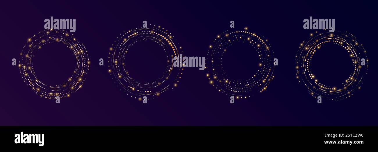 Golden circle frame set. Dotted gold vector shining ring. Isolated ...
