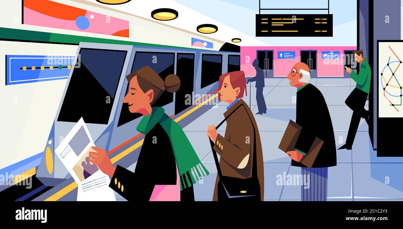 Subway vector banner or train in metro station. Railway underground ...