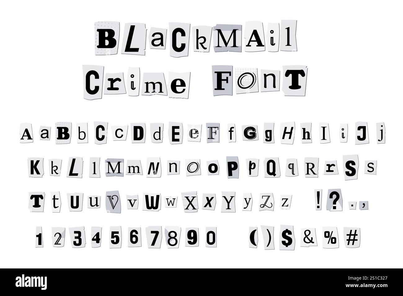 Ransom note font. Magazine and newspaper letters collection - vector ...