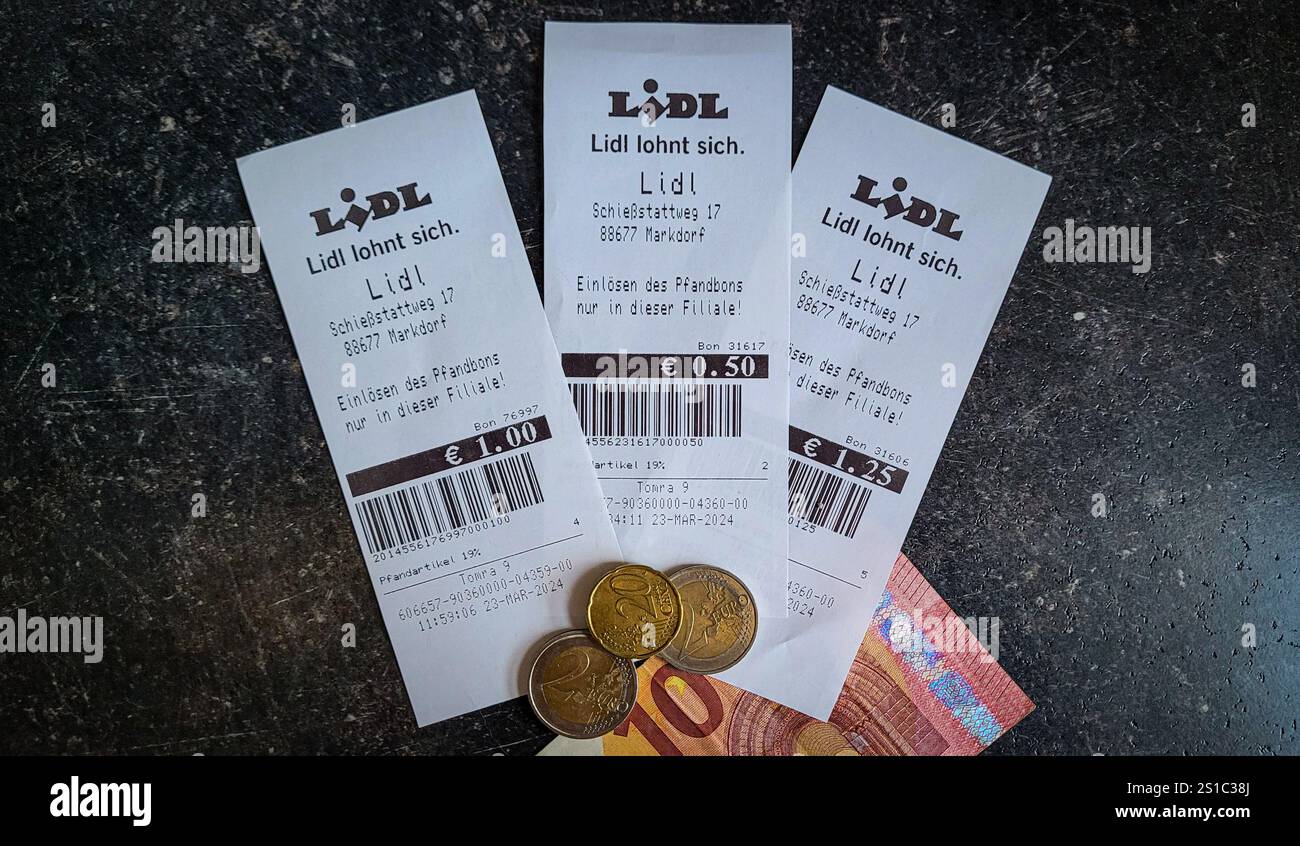 Germany, Markdorf, supermarket Lidl, March 23, 2024. Bottle return ...