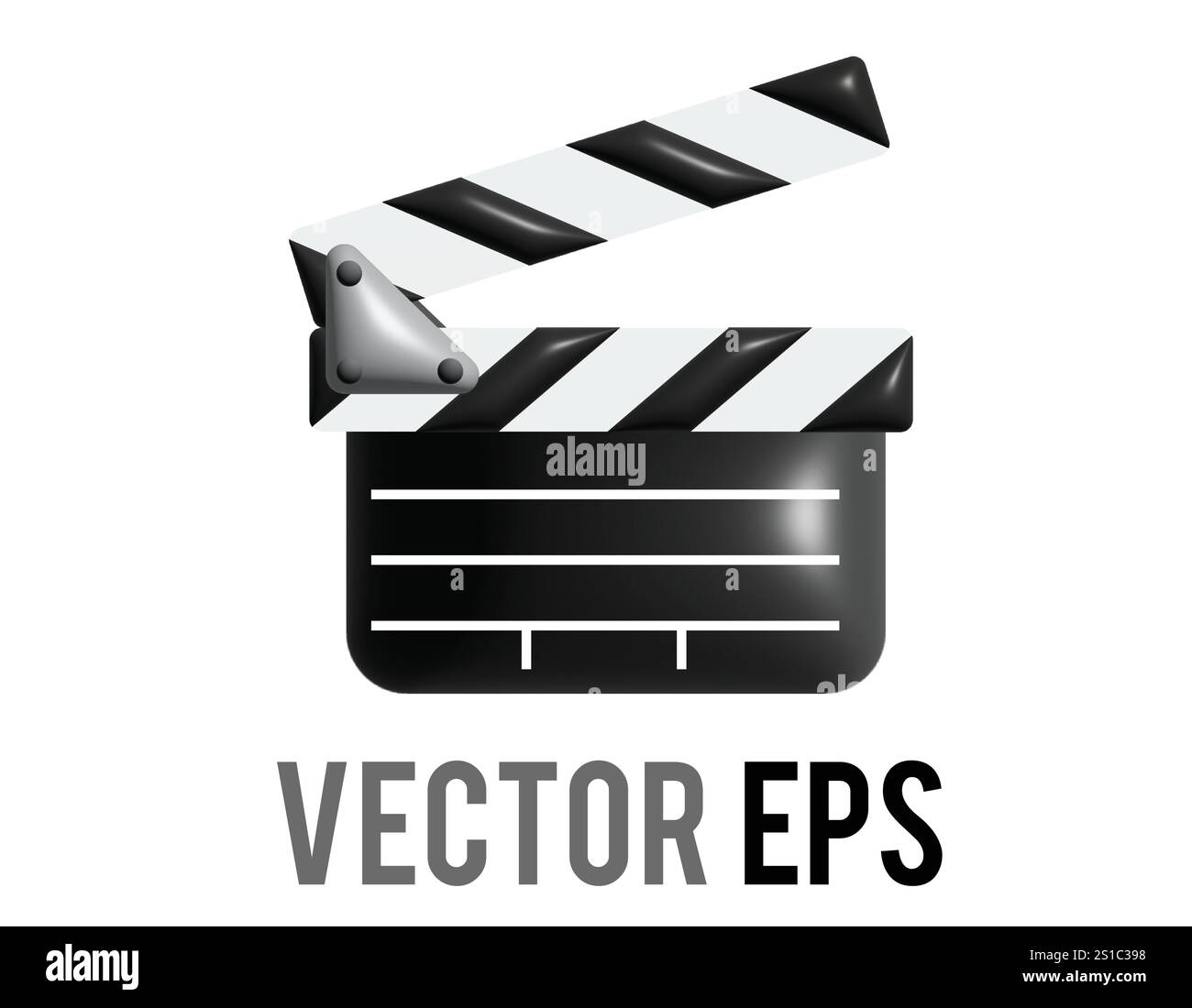 The isolated 3D black film maker clapped board icon, to indicate the ...